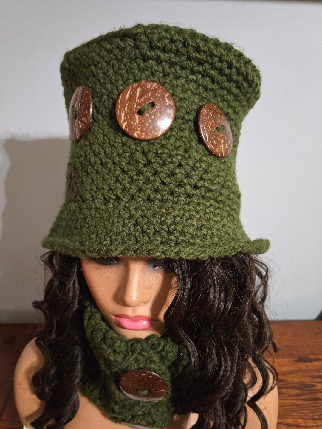 BUTTON UP Buttercup Crocheted Top Hat With Scarf Button Hat - Etsy