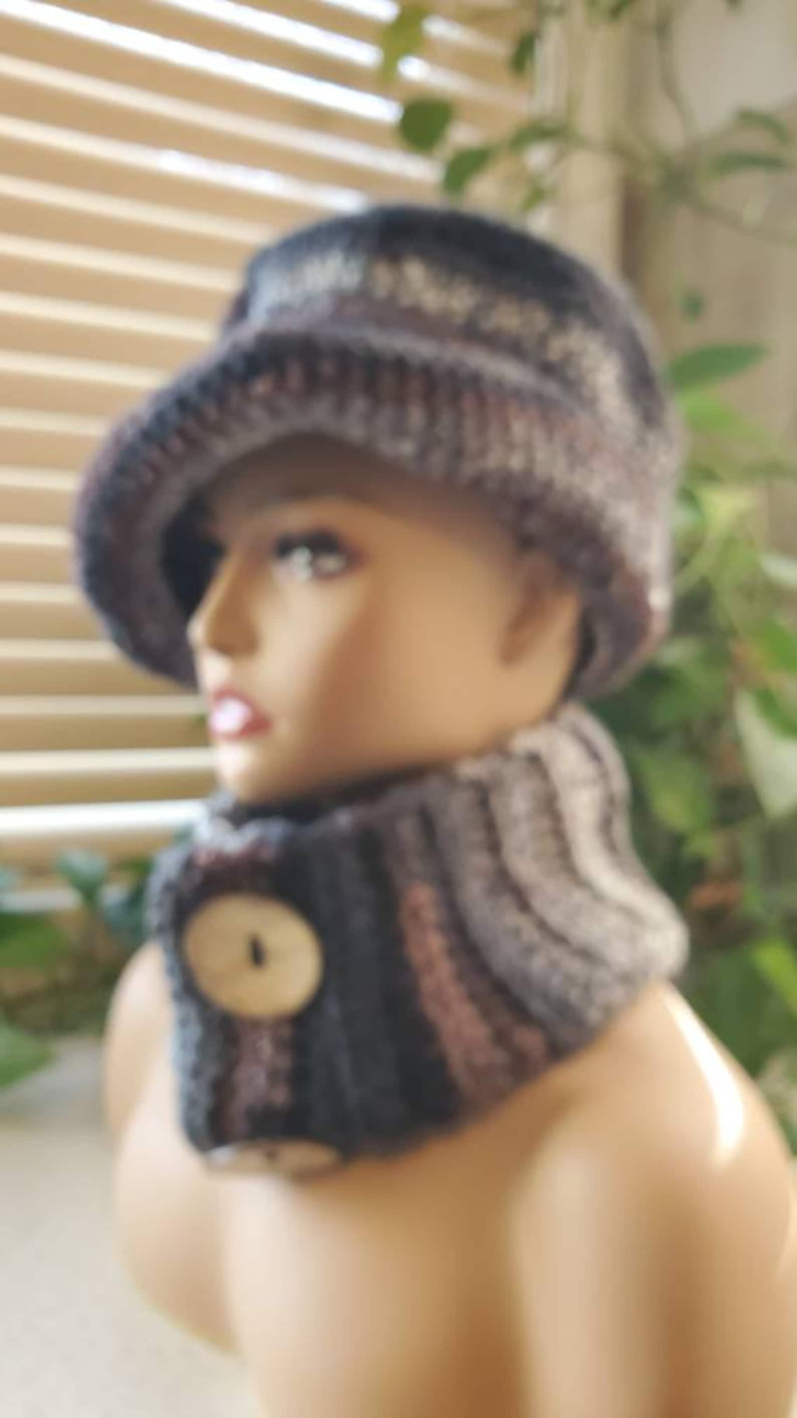 Handmade Crochet Cap and Scarf Set - Brown Grey Blend - Etsy