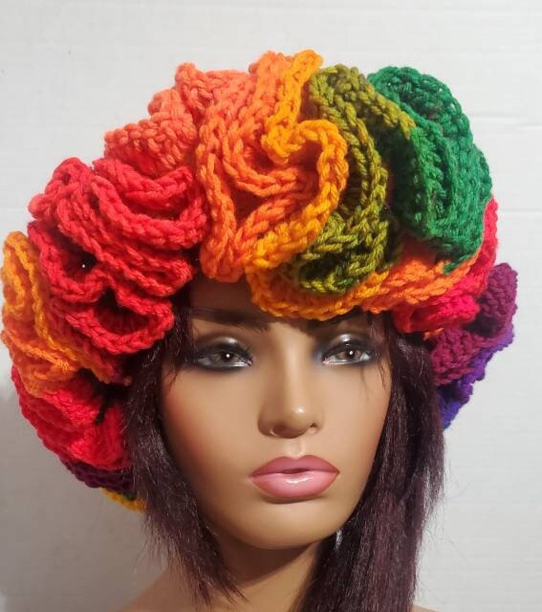 Ruffled Crochet Hat - Crochet Hat - Ruffled Hat - Colorful Crochet ...