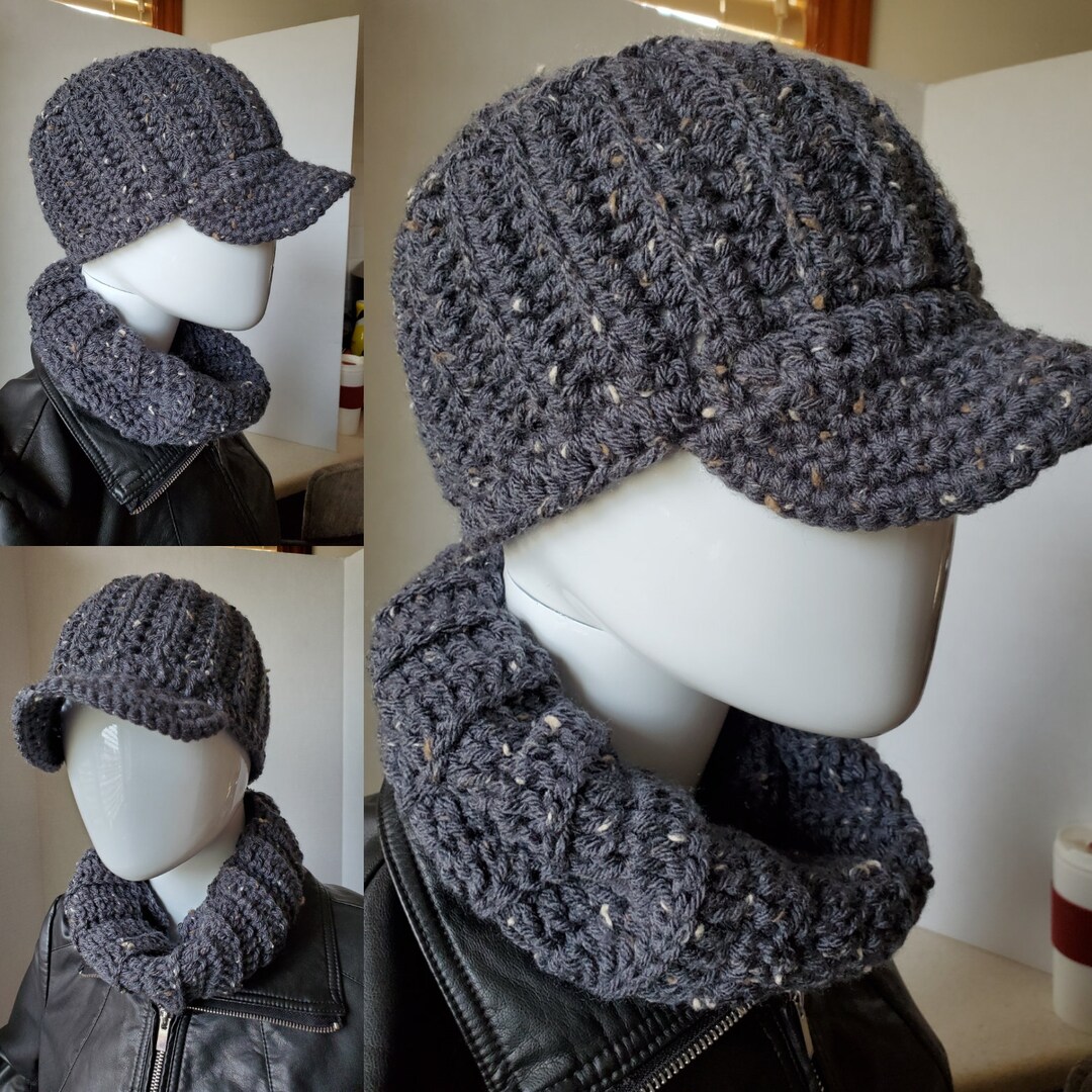 Gray Blend Hat Matching Scarf Dark Gray Crochet Hat Hat - Etsy