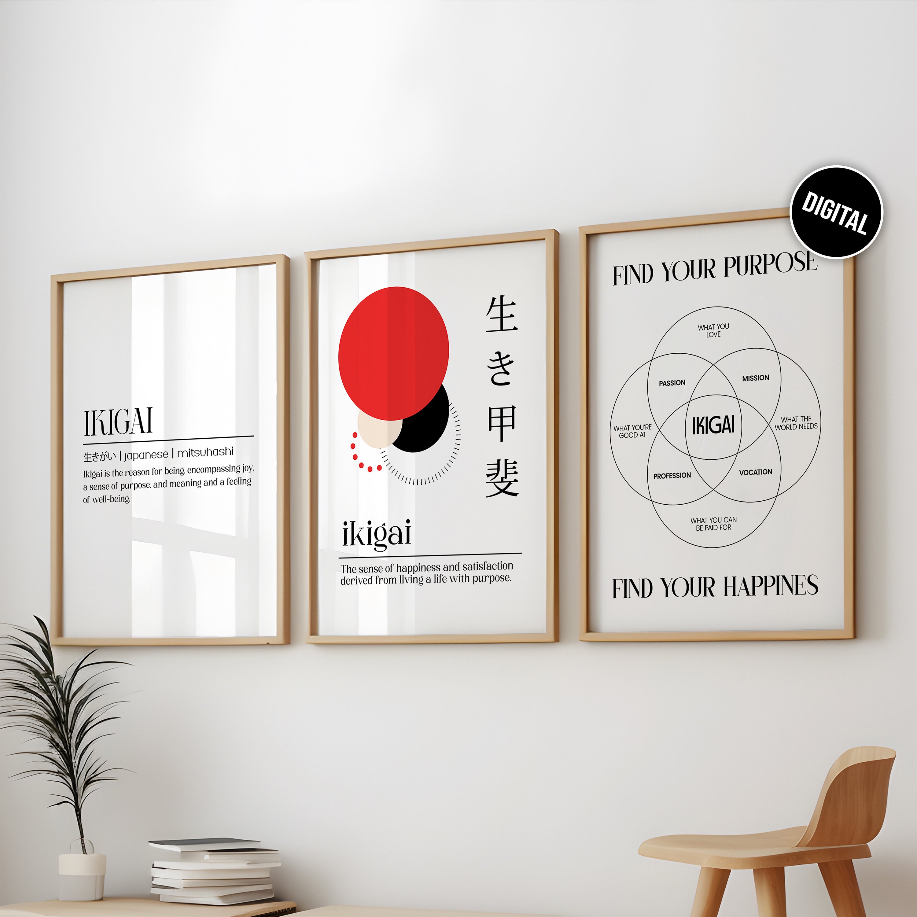 Ikigai Posters 3 Pack, Ikigai Minimal Art Quotes Wall Print Painting ...