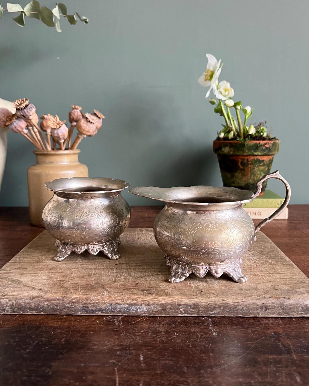 Antique English Silver Plated Sugar Bowl and Creamer Pair - Etsy
