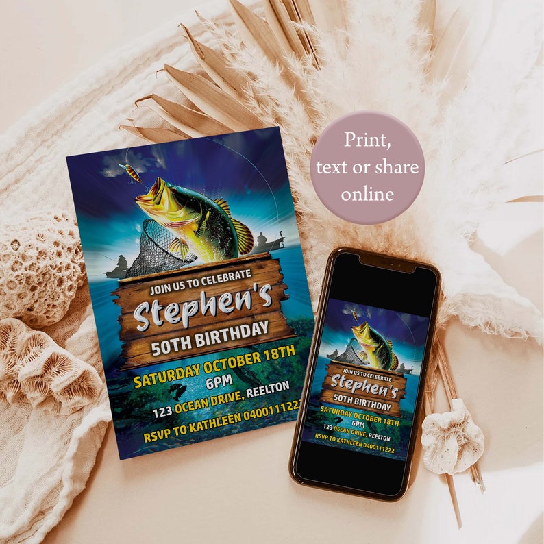 Fishing Invitation, Digital Personalised Fishing Invite, Birthday Party ...
