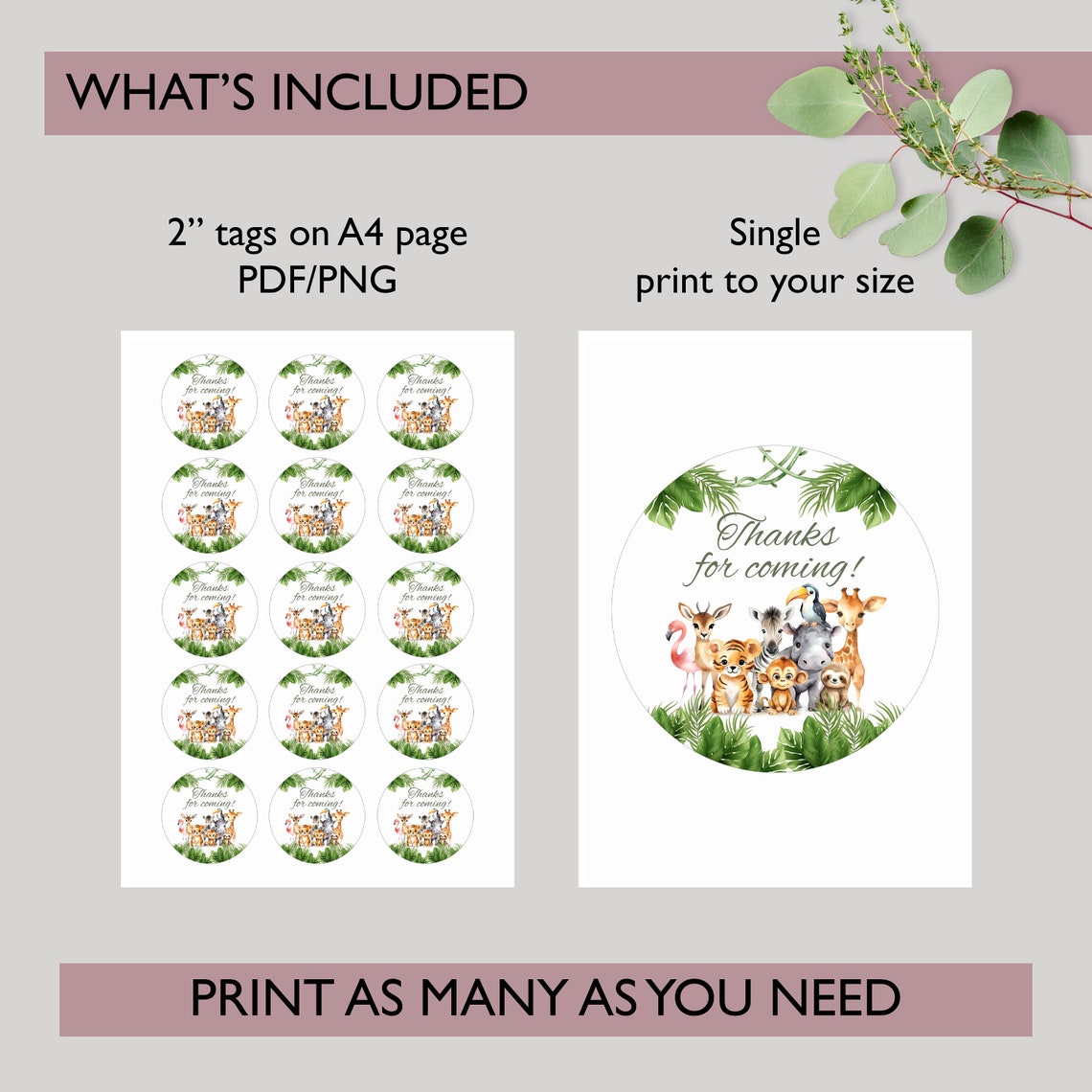 Baby Animals Thank You Tags, Stickers Greenery, Woodland Baby Shower ...