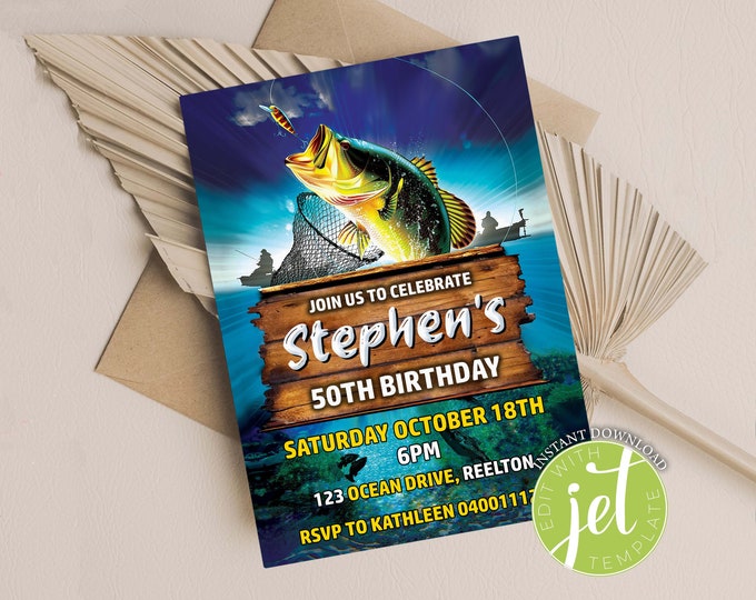 Fishing Invitation PIY File ~ Bass Fishing Birthday Party Invite ...