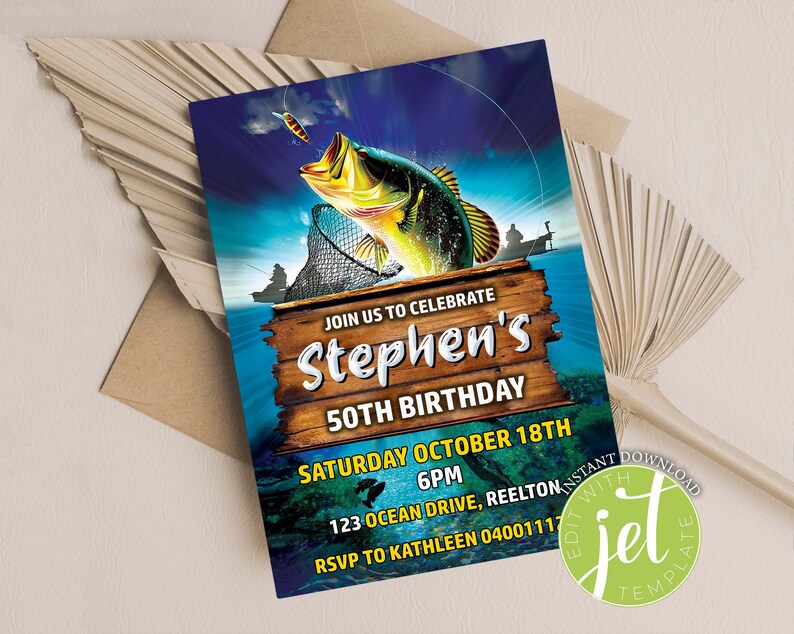 Fishing Invitation, Digital Personalised Fishing Invite, Birthday Party ...