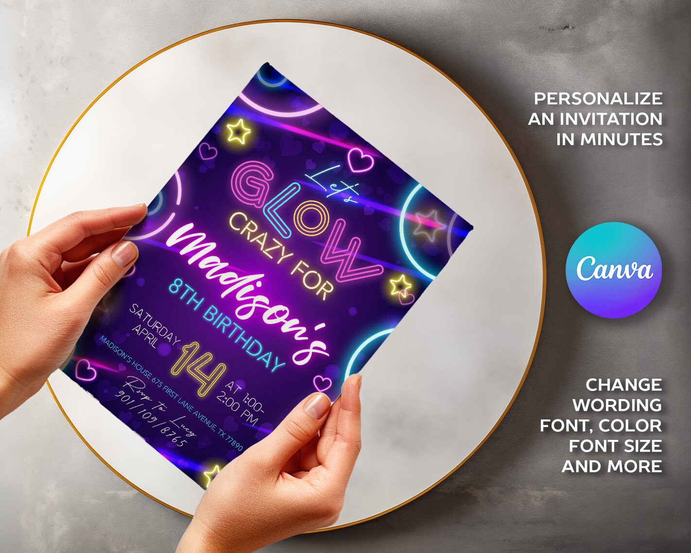 Printable Editable Glow Party Birthday Invitation, Glow Crazy Invite ...