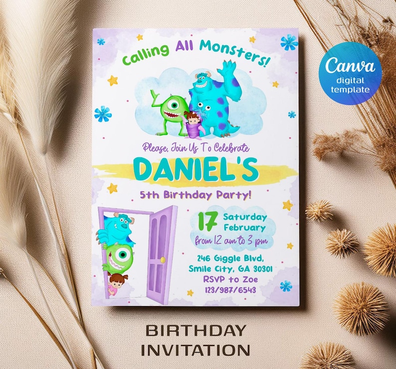 Monster Birthday Invitation, Printable Monsters University Template ...