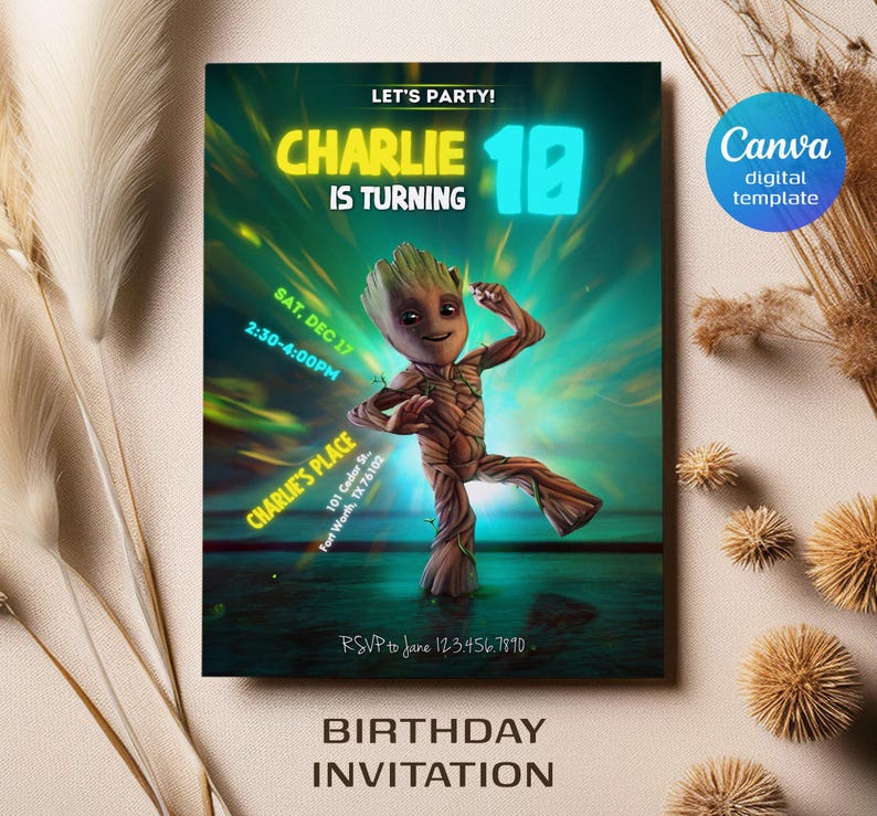 Editable Groot Birthday Invitation: Kids Party Template (digital) - Etsy