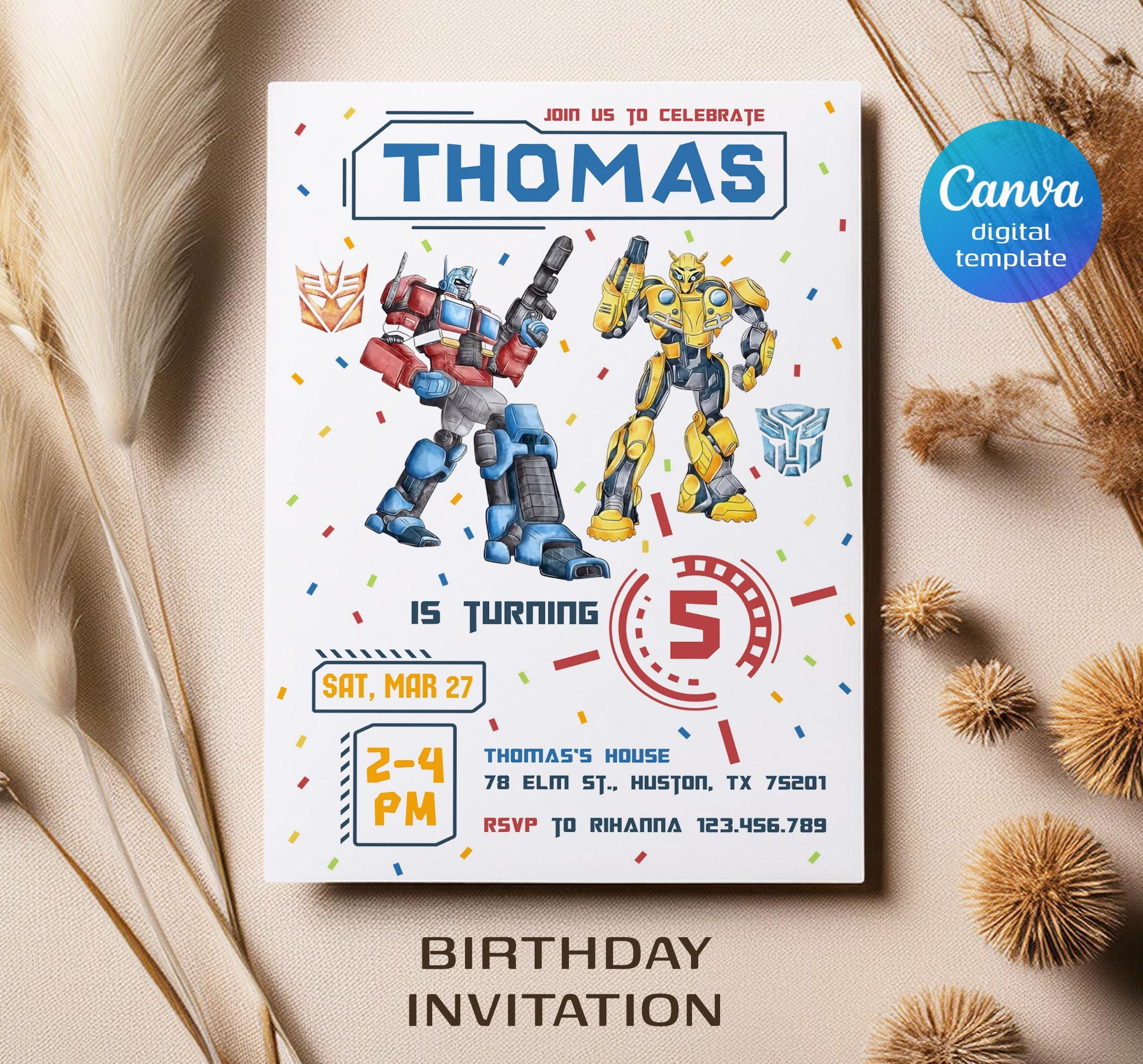 Printable Transformers Birthday Invitation: Optimus Prime, Bumblebee ...