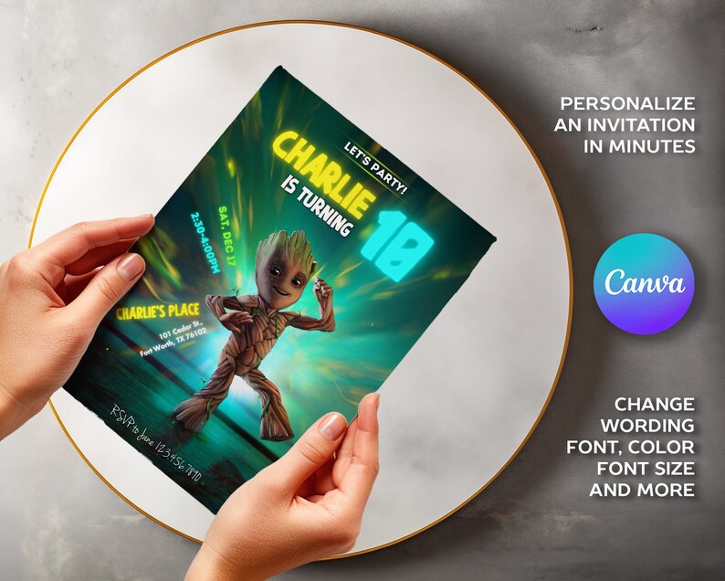 Editable Groot Birthday Invitation: Kids Party Template (digital) - Etsy