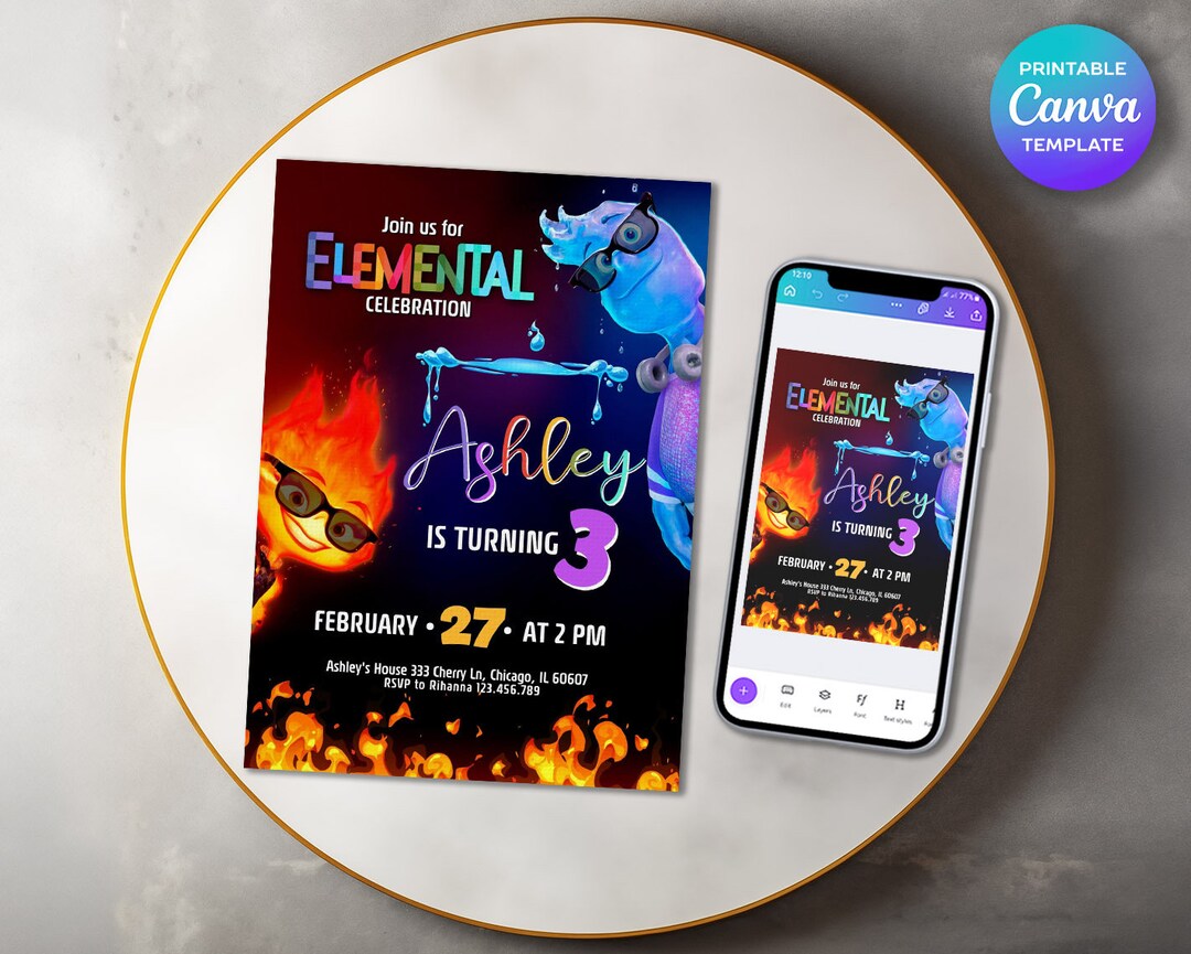 Editable Elemental Birthday Invitation, Printable Birthday Party Invite ...