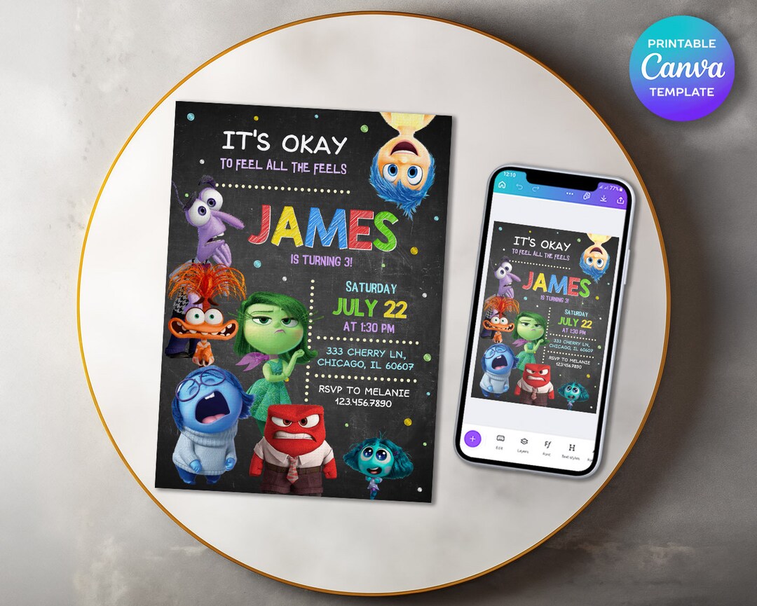 Inside Out 2 Birthday Invitation, Insideout Printable Invitation, Movie ...