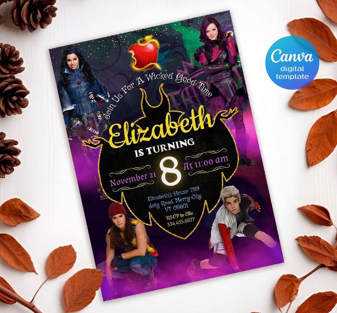Descendants Birthday Invitation: Editable Canva Template (5x7) (digital ...