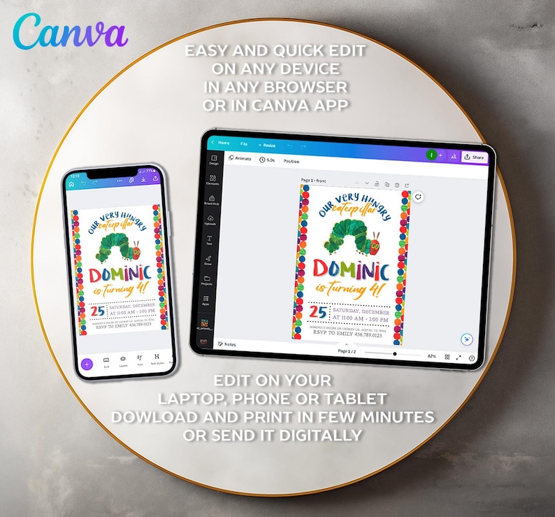 Very Hungry Caterpillar Birthday Invitation: Editable Canva Template ...