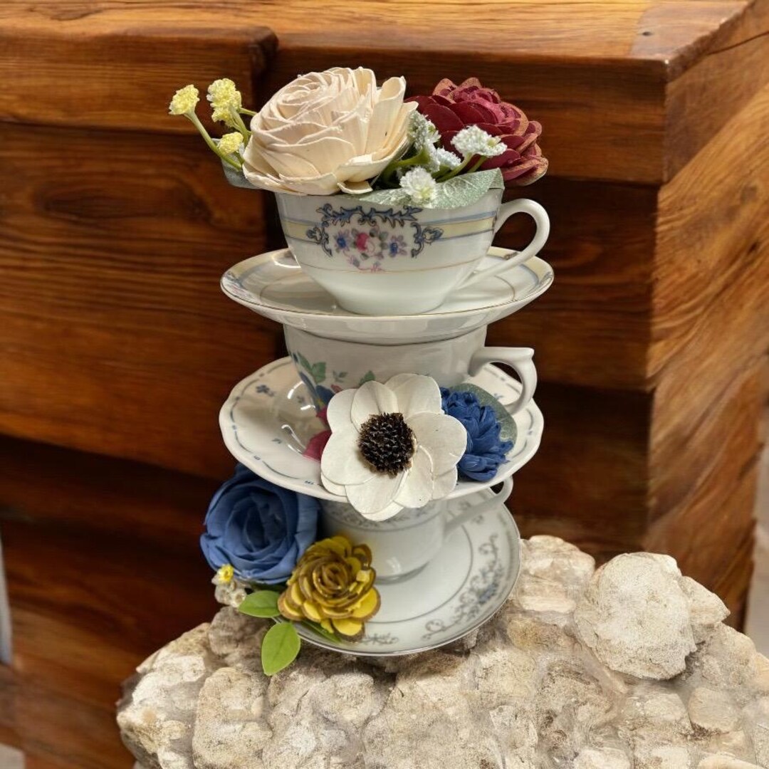 Triple Decker Teacup Flower Arrangement, Multiple Styles Available ...