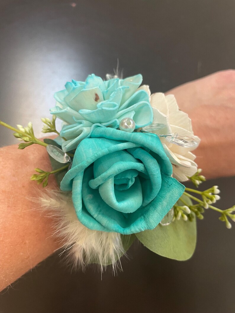 Homecoming or School Dance Corsage, Wrist Corsages, Wood Flowers ...