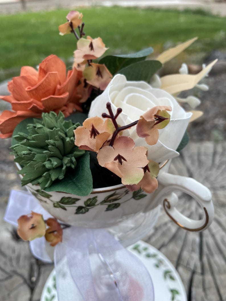 Elevated Teacup Flower Arrangement, Teacup Balanced on Crystal Stand - Etsy