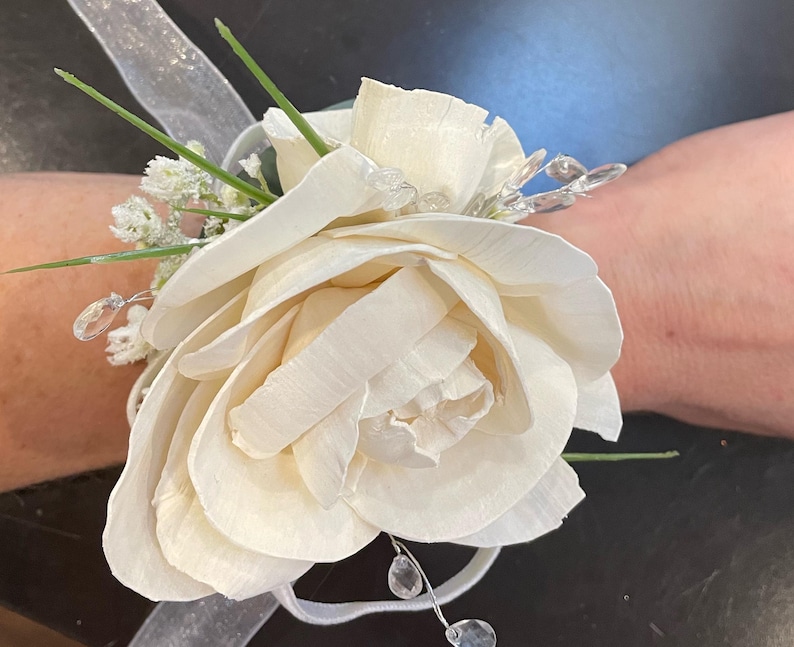 Homecoming or School Dance Corsage, Wrist Corsages, Wood Flowers ...