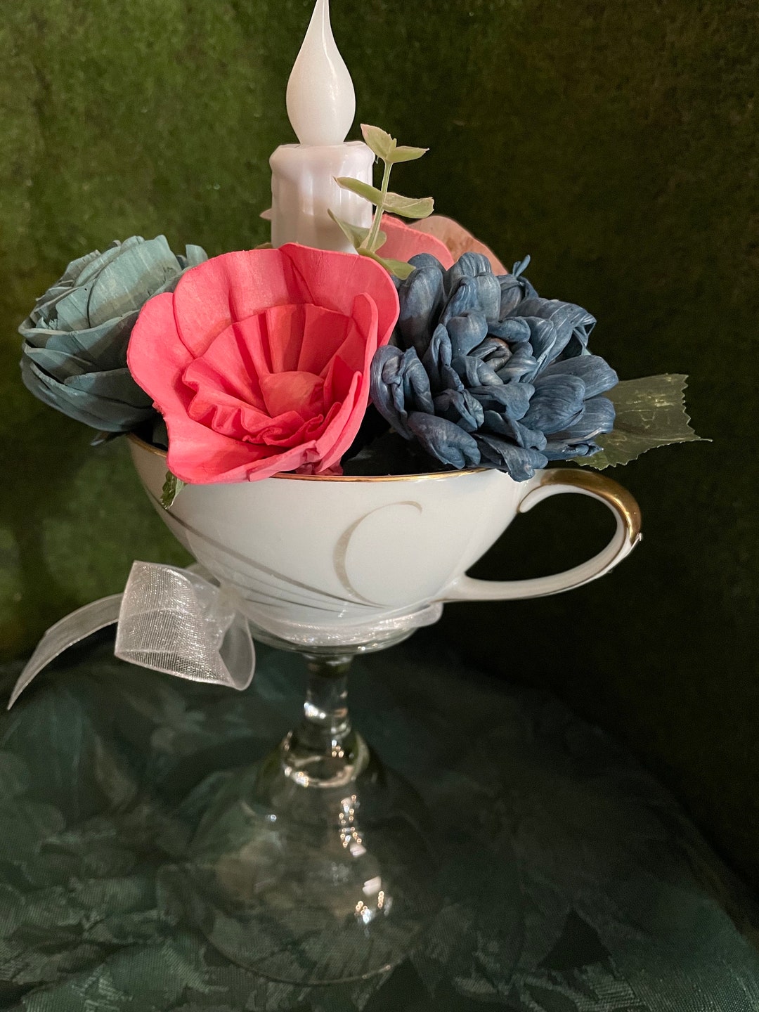 Teacup Candle Holder, Teacup Balanced on Wine Glass, Flameless Candle ...