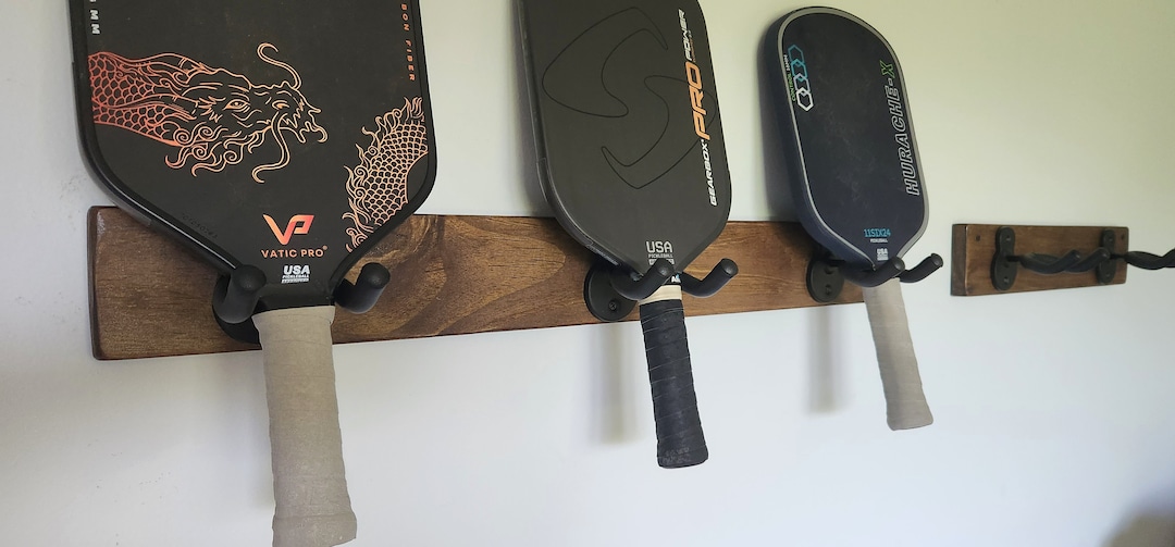 Stained Wood Pickleball Paddle Wall Mount Display – Pickleball Paddle ...