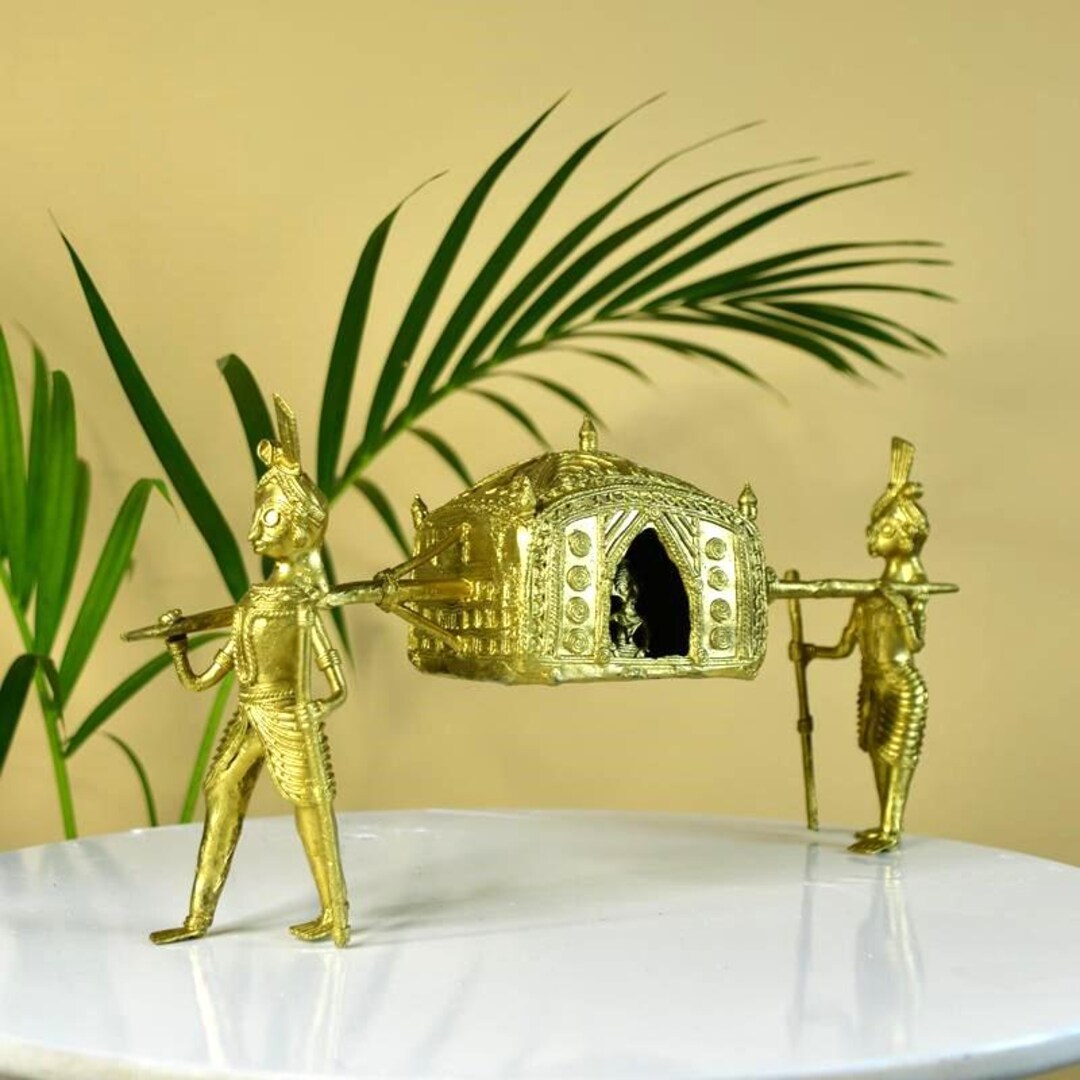 Brass Dhokra Wedding Palki – 38cm Golden Tabletop Decor | Handcrafted ...