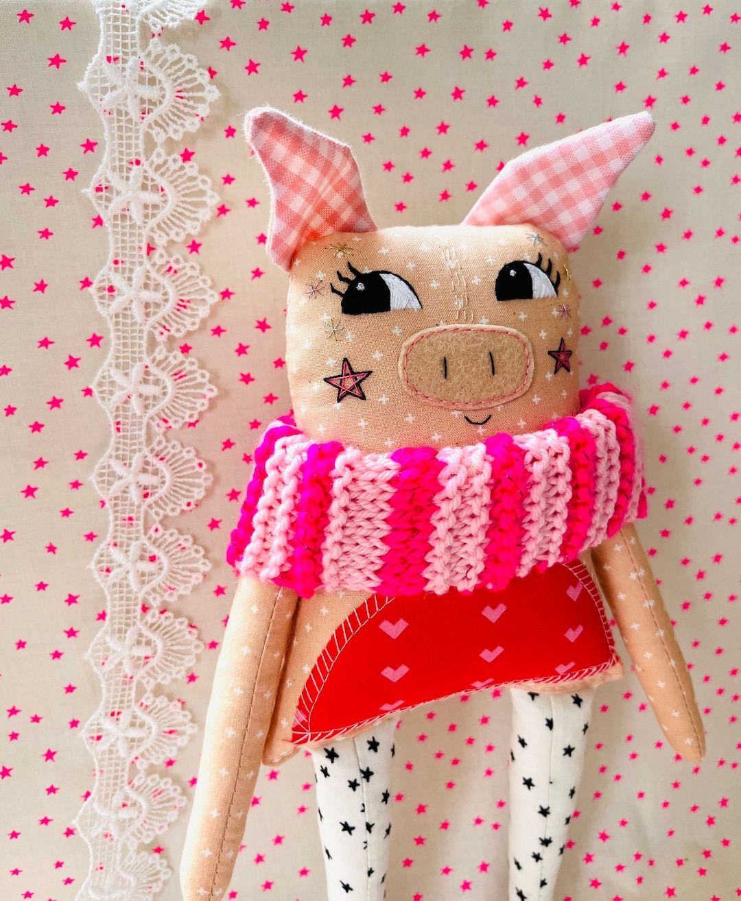 Pig Cloth Doll 10 Soft Sculpture, Artisan Collectible OOAK Textile ...