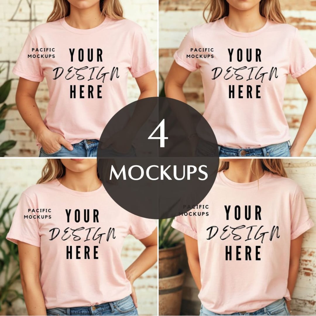 4x Soft Pink T-shirt Mockup Bundle 3001 Bella Canvas Mockup Pink T ...