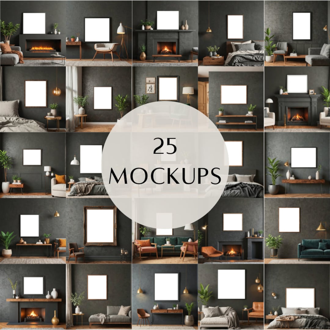 25 Frame Mockups Dark Wall Frame Mock up Bundle Photograph Styled Stock ...
