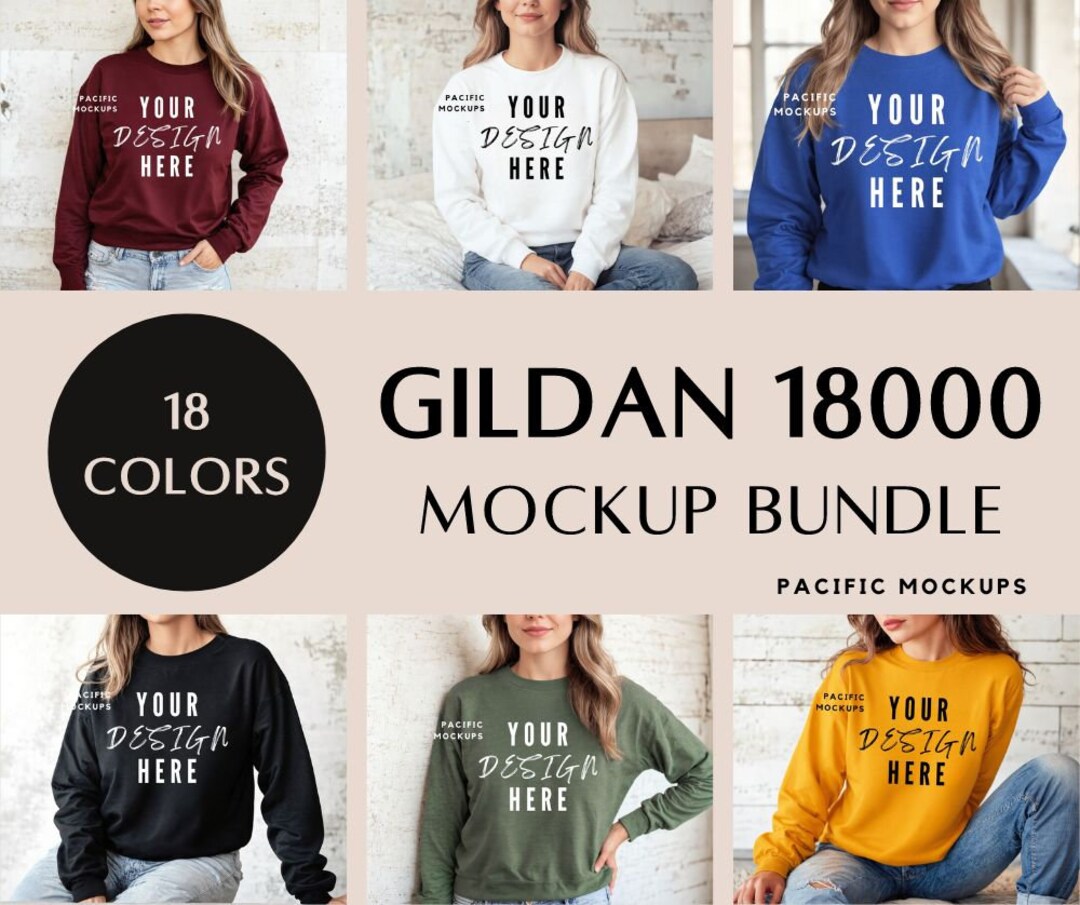 Gildan 18000 Sweatshirt Mockup Bundle Clothing Mock up G180 Crewneck ...