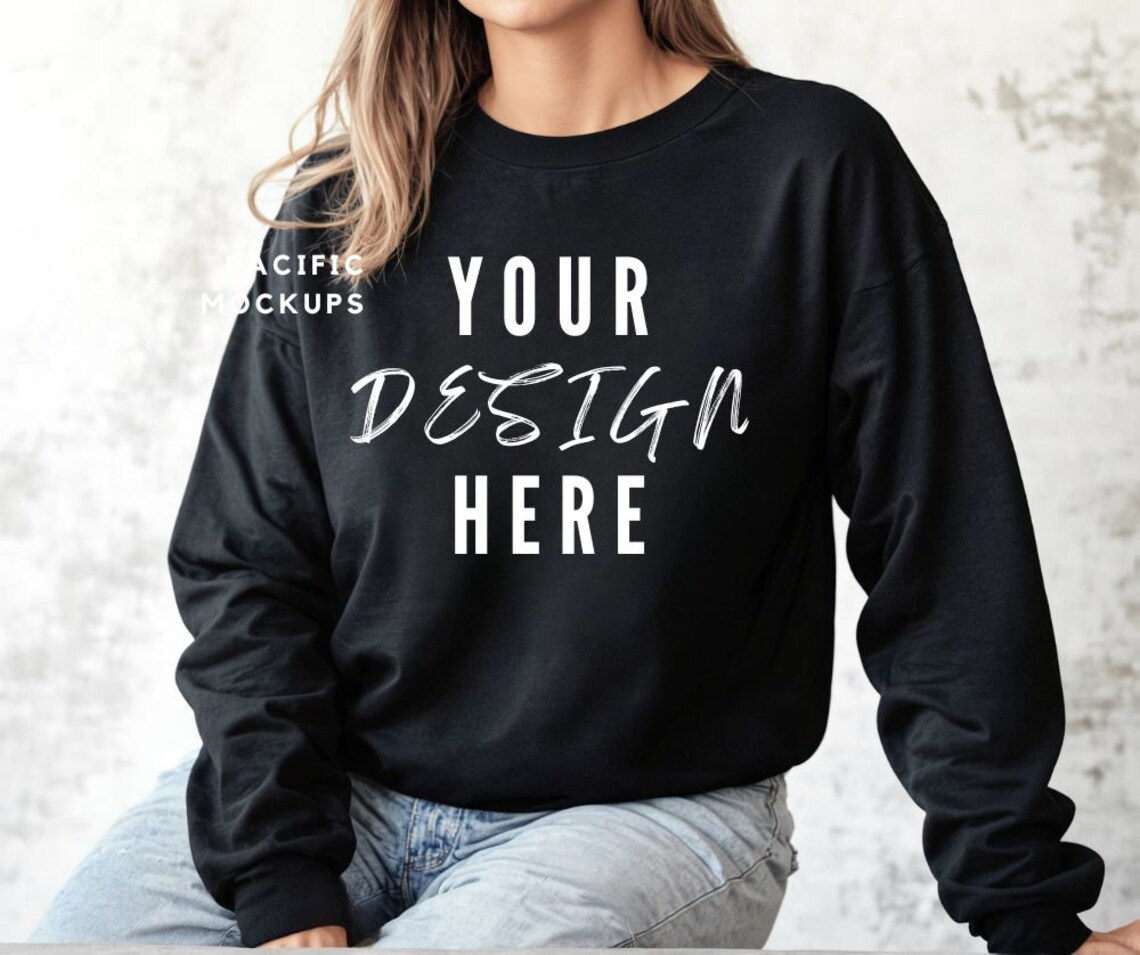 Gildan 18000 Black Sweatshirt Mockup Clothing Mock up G180 Black ...