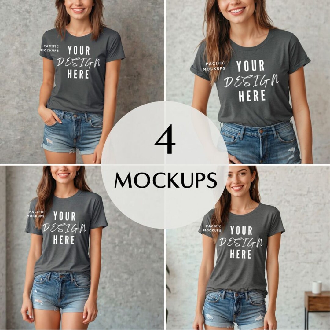 4x Dark Grey T-shirt Mockup Bundle 3001 Bella Canvas Mockup Greyt-shirt ...
