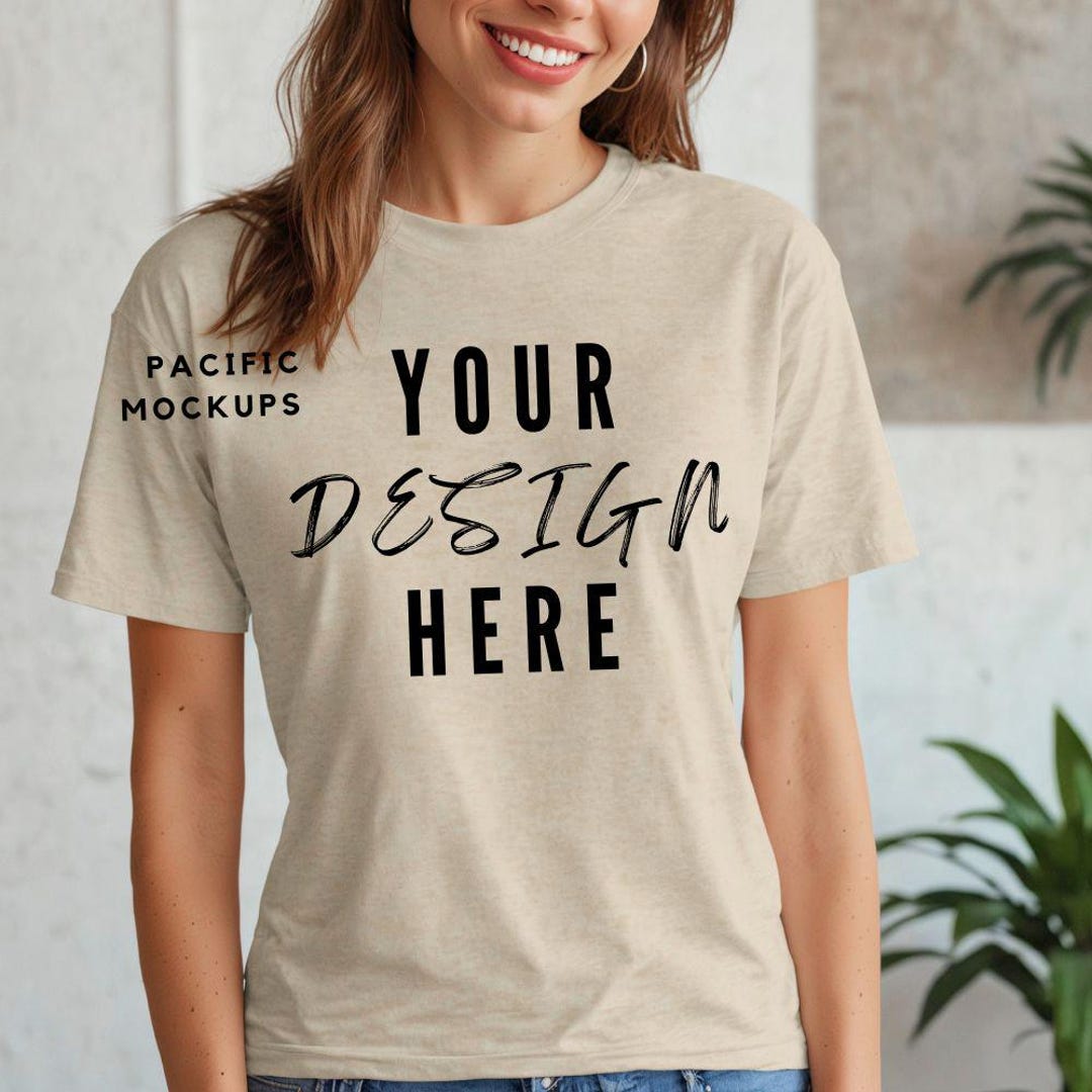 Gildan 64000 Sand Shirt Mockup Clothing Mock up 3001 Tan T-shirt Mockup ...