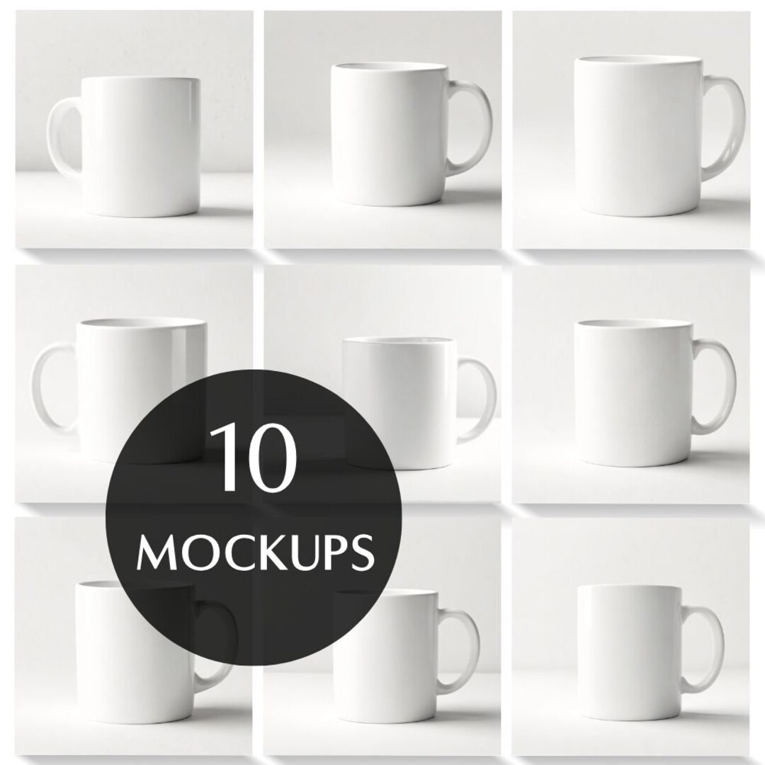 10 11oz Plain White Mug Mockups Coffee Cup Modern Mock up Bundle Mock ...