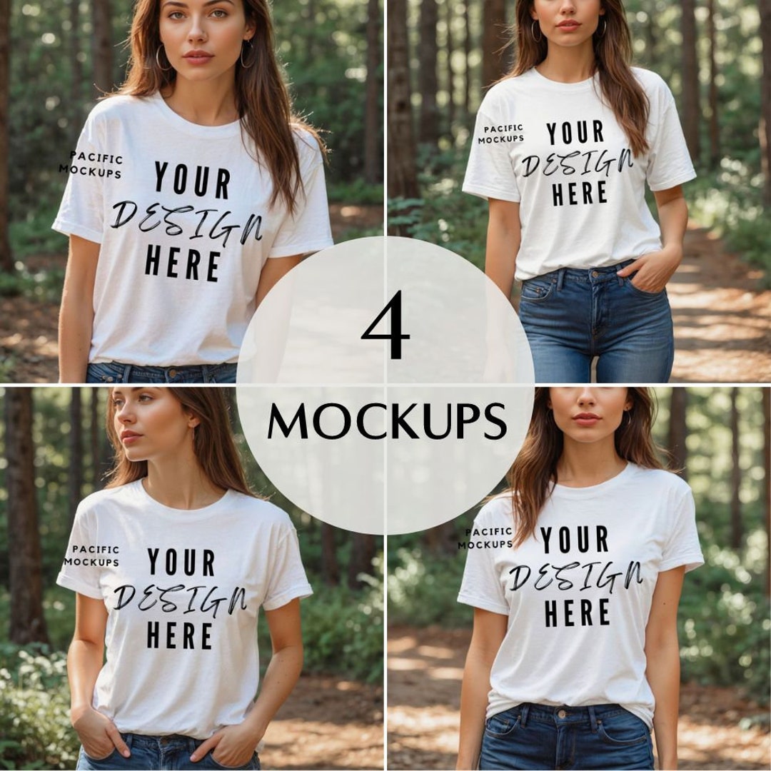 4x Woman White T-shirt Mockup Bundle Bella Canvas 3001 Mockup Trail ...