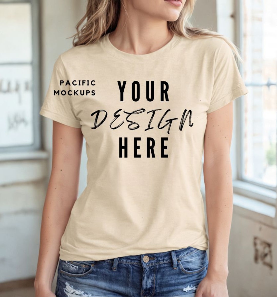 Gildan 64000 Sand Shirt Mockup Clothing Mock up 3001 Tan T-shirt Mockup ...