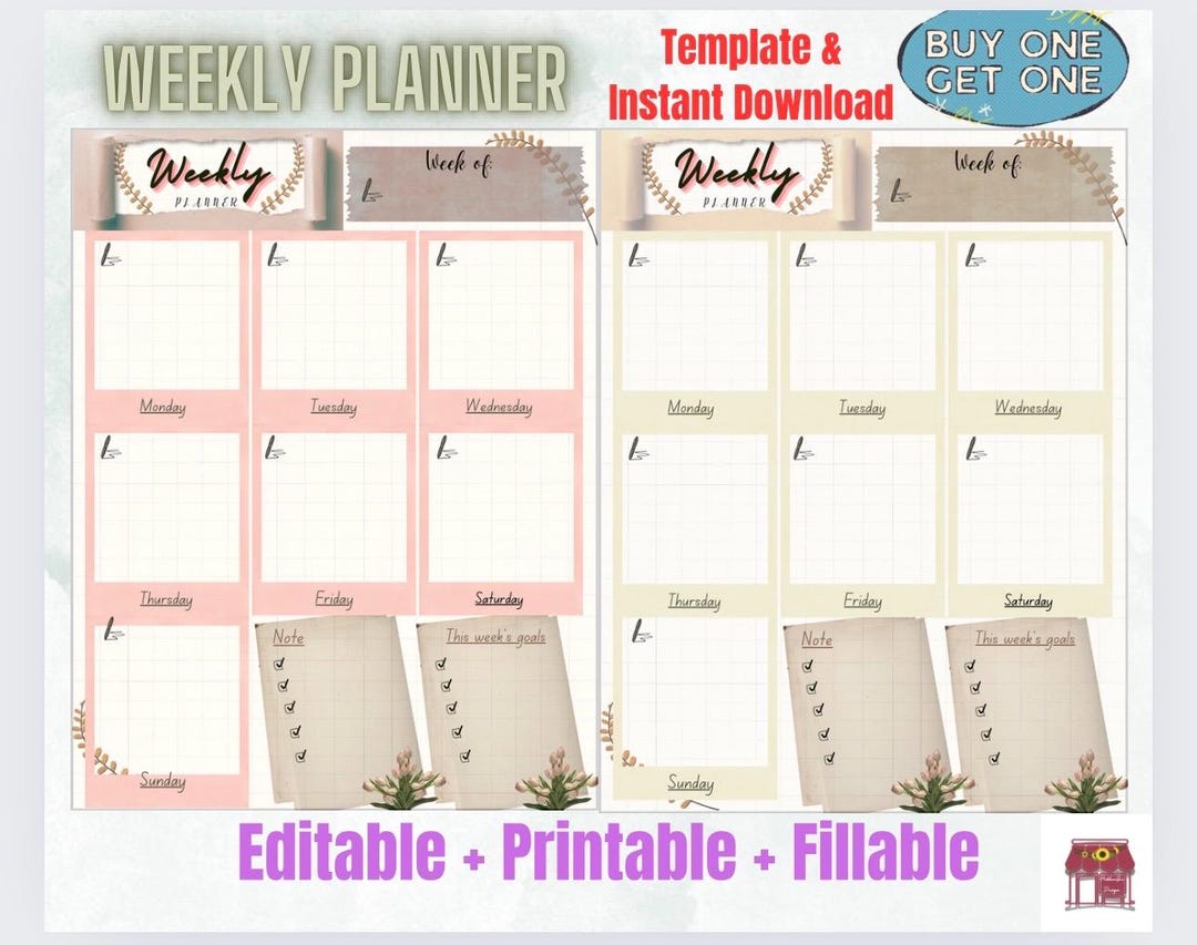 Template-weekly Planner Printable Potrait, Minimalist Weekly Schedule ...