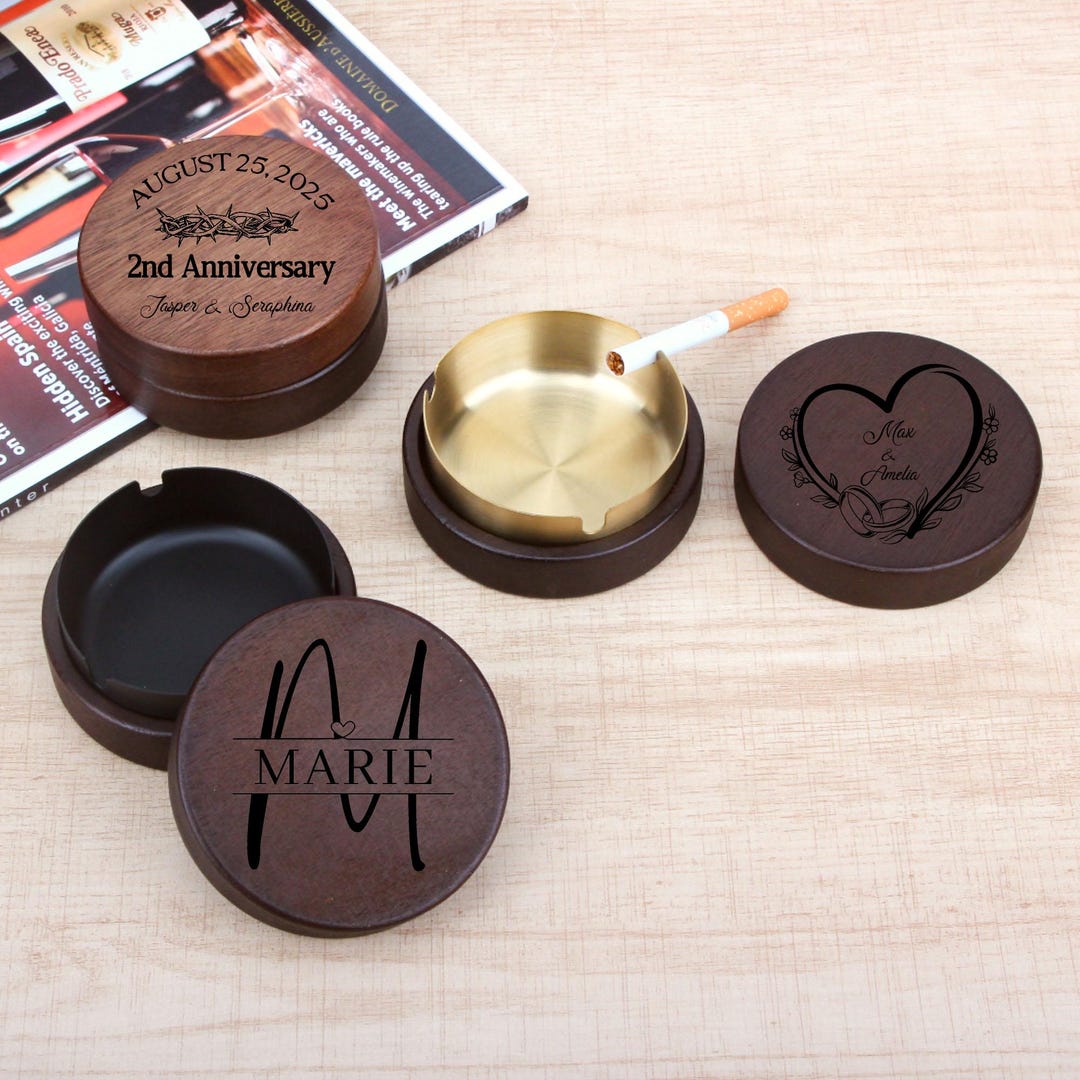 Custom Wooden Ashtray With Lid,home Anti-flying Ash Smoking Accessories ...
