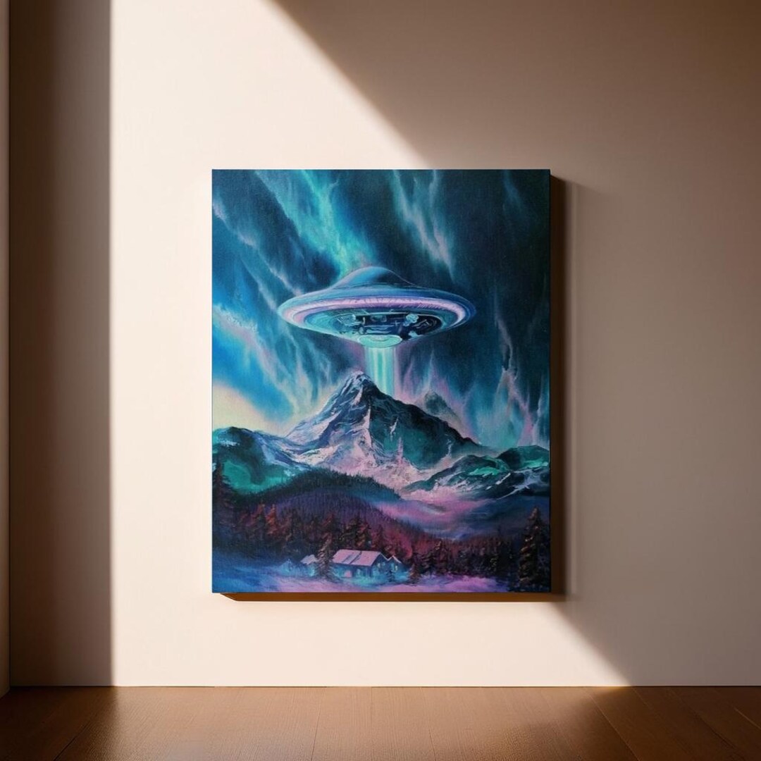 UFO Modern Landscape Oil Painting Wall Art Glow in the Dark Oil ...