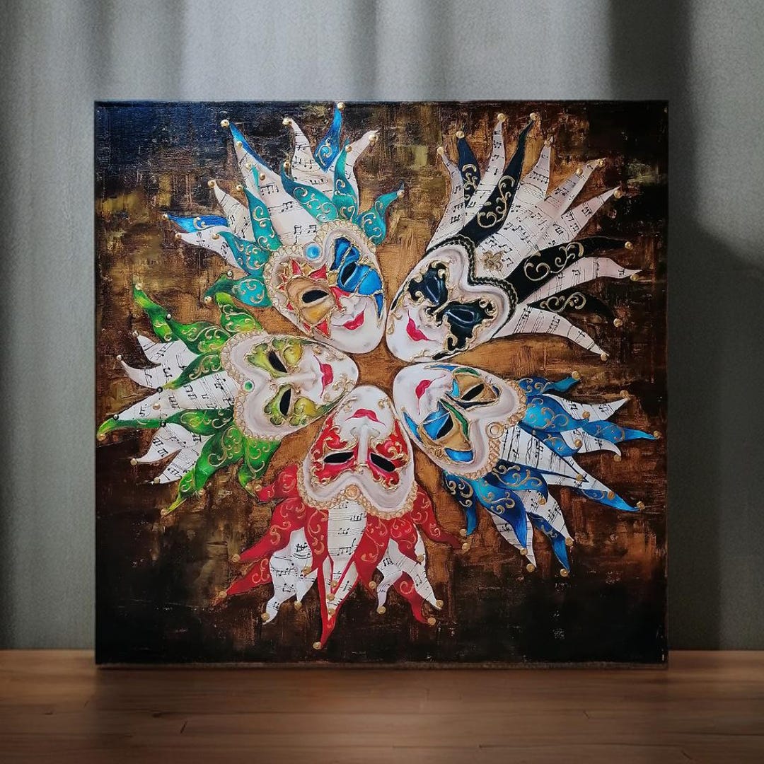 Venetian Carnival Masks, Venetian Masks Original Oil Painting, Five ...