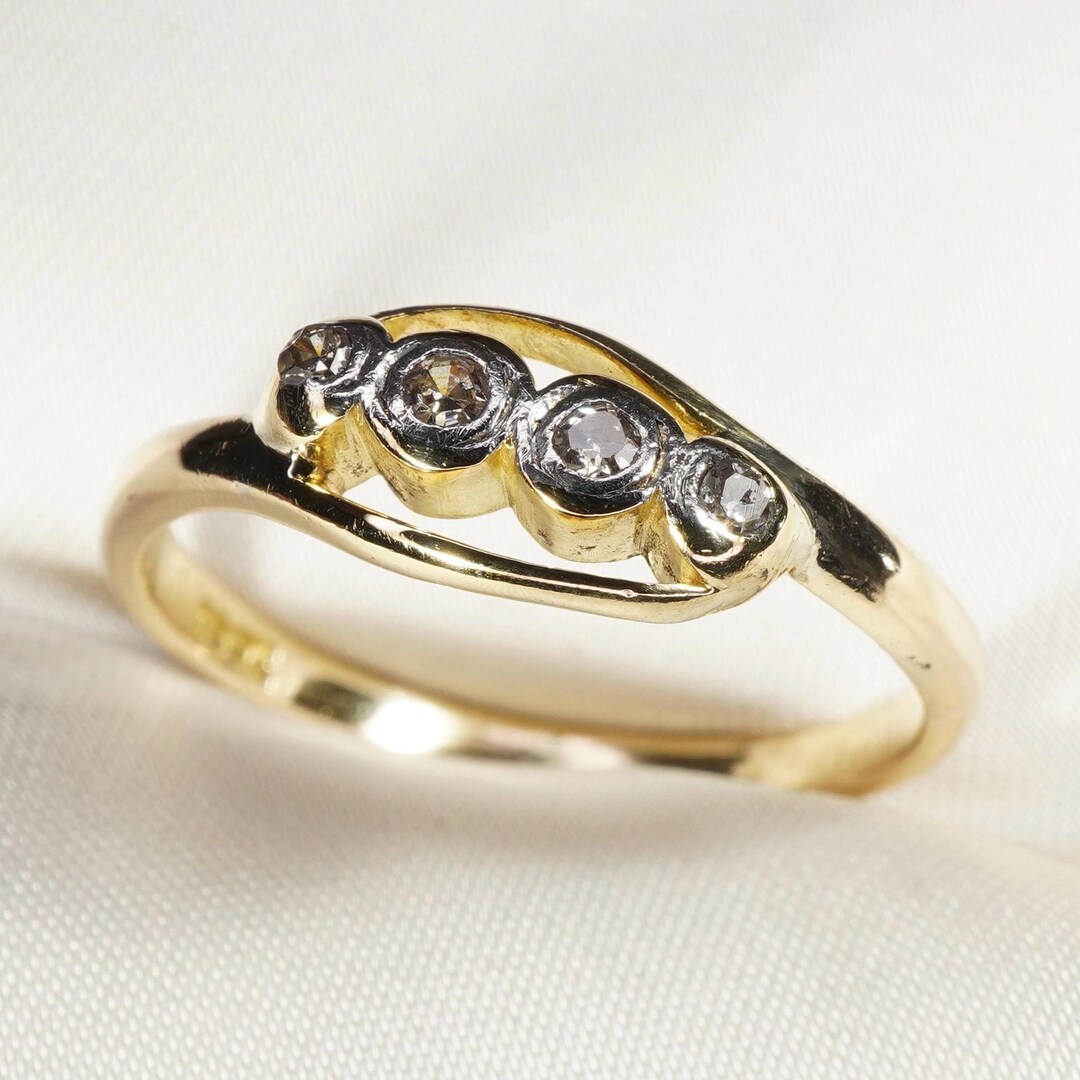 18CT Art Nouveau Four Stone Diamond Twist Ring - Etsy