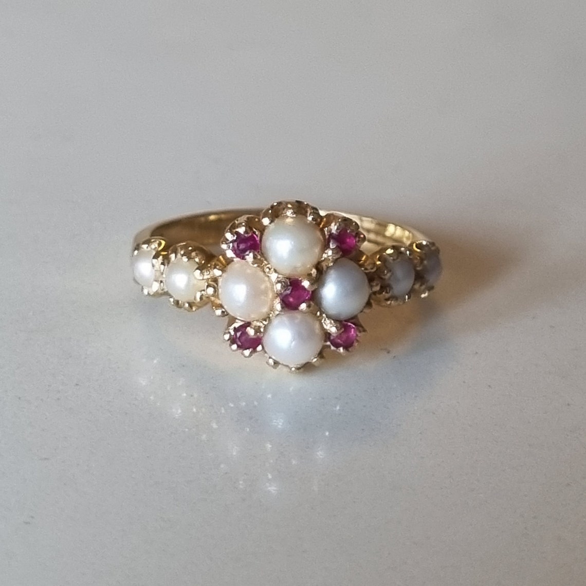 14CT Vintage Pearl and Ruby Ring - Etsy