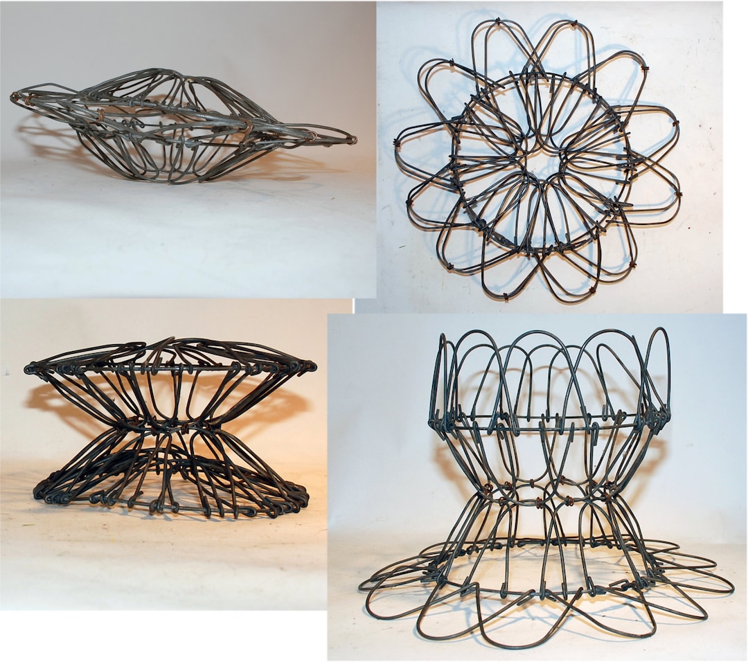 Vintage Folding Collapsable Metal Wire Ball Basket Lighting Fixture ...