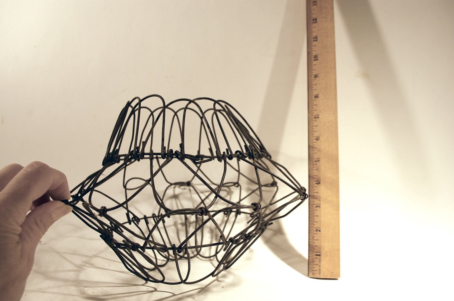 Vintage Folding Collapsable Metal Wire Ball Basket Lighting Fixture ...