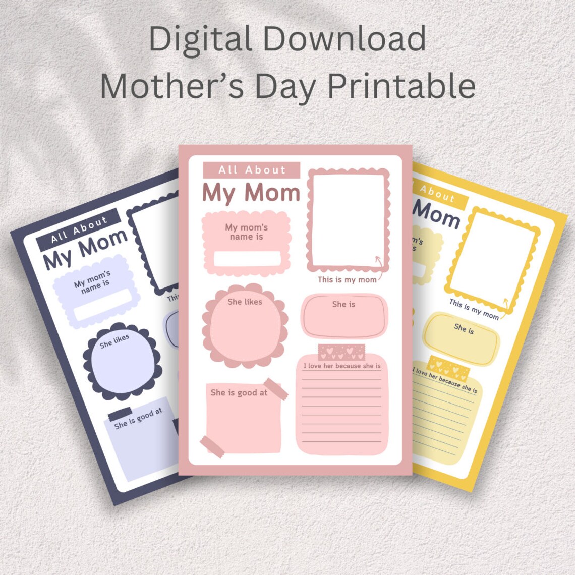 All About My Mom - Mother's Day Printable, Mothers Day Gift, Card for ...