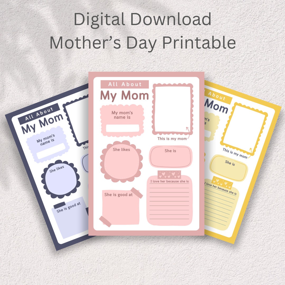 All About My Mom - Mother's Day Printable, Mothers Day Gift, Card for ...