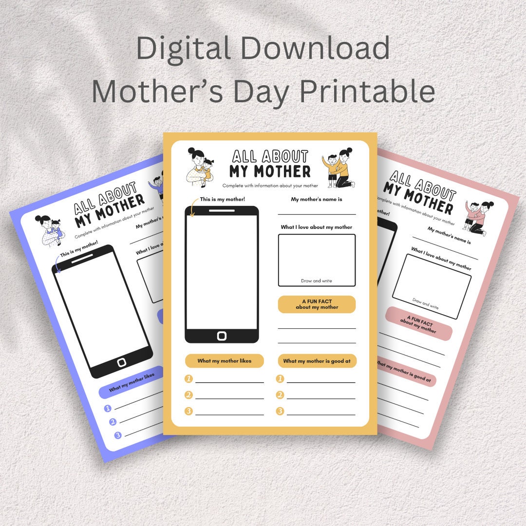 All About My Mom - Mother's Day Printable, Mothers Day Gift, Card for ...