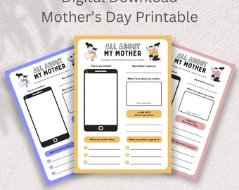 All About My Mom - Mother's Day Printable, Mothers Day Gift, Card for ...