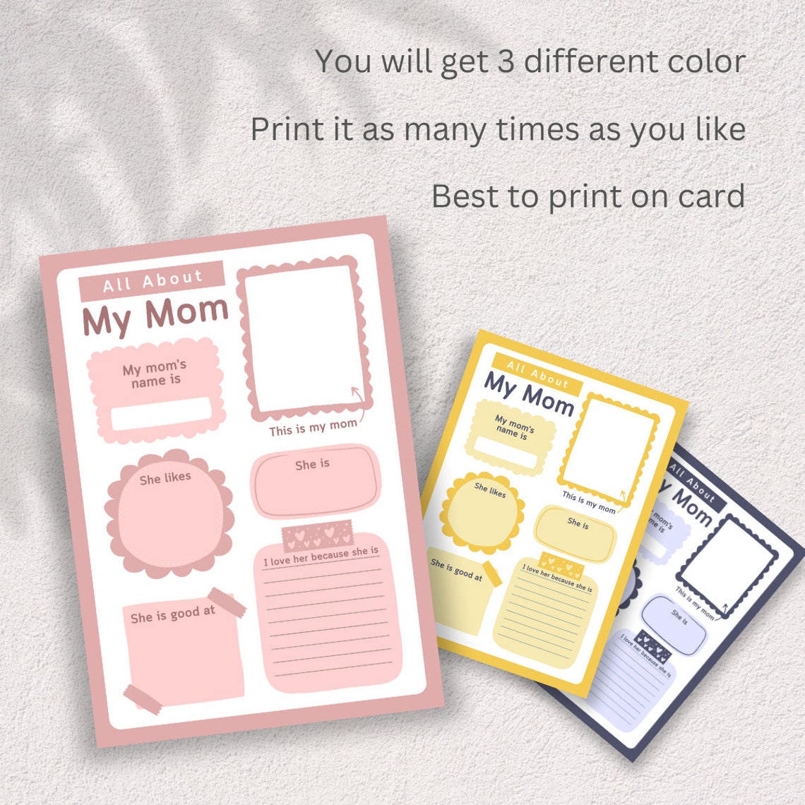 All About My Mom - Mother's Day Printable, Mothers Day Gift, Card for ...