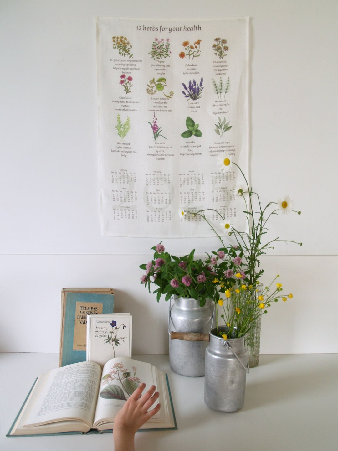2026 Linen Calendar Towel: Botanical Herbs Print Kitchen Decor - Etsy